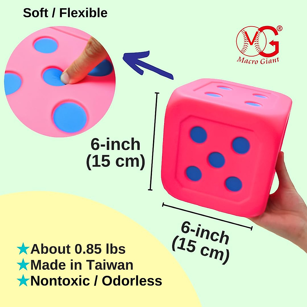 Macro Giant 6 Inch Soft Foam Jumbo Big Playing Dice, Set of 4,Neon Color, Math Teaching, Teaching Aids, Board Games, Kid Toy