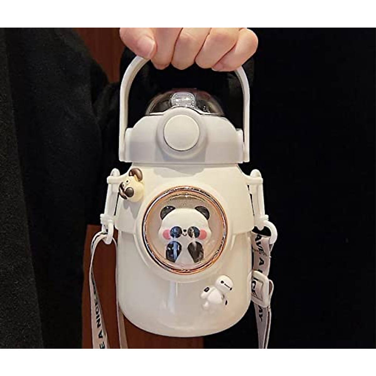 JHTPSLR Large Kawaii Capsule Water Bottle with Straw and Strap 28oz Cute Bunny Figurines Water Bottle for Kids Teen Girls School Sports Portable Water Bottle with Handle Leakproof Lid (Purple Bunny)