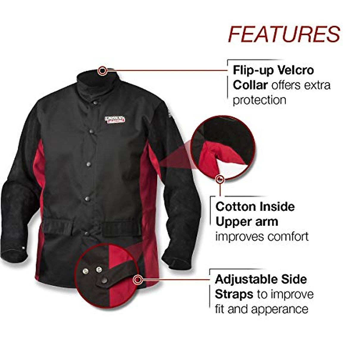 Lincoln Electric unisex adult Hybrid Shadow Split Leather Sleeved Jacket, Black/Red, X-Large US