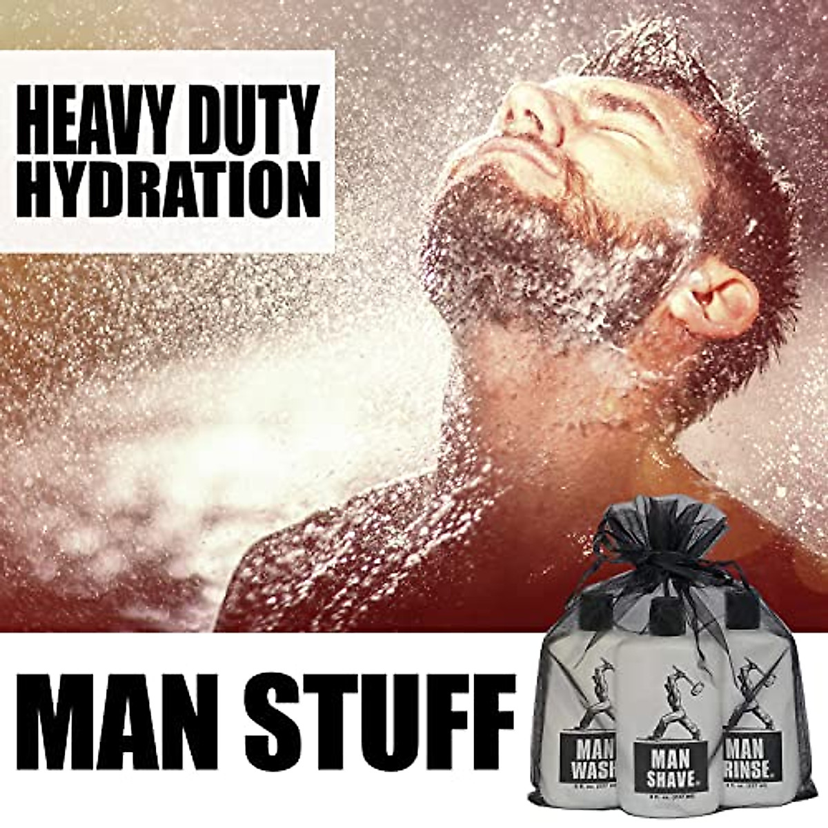 Man Stuff Beard Care Kit for Men | All Natural, Lightly Scented Shave Cream, Body & Beard Wash, and Beard Conditioner for Men | Paraben Free and Made in the USA | Vegan Beard Products for Men