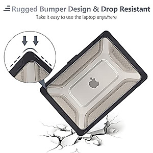 Batianda Protective Case for MacBook Pro 13 inch M2 Chip 2022 2021 2020 Release A2338 M1 A2289 A2251 Model,Heavy Duty Honeycomb Hard Shell with TPU Bumper and Fold Kickstand & Keyboard Cover, Black