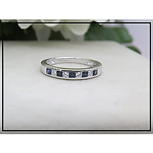 Dazzlingrock Collection Princess Blue Sapphire Stackable Wedding Band (0.30 ctw) in 10K White Gold Size 7