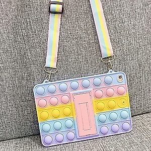 iZi Way Pop It Tablet Case for Amazon Fire 7 Kids (2015/2017/2019), Fidget Poppet Push Bubble Wrap Silicone Cover Stand & Strap for Fire 7" 5th 7th 9th - Rainbow