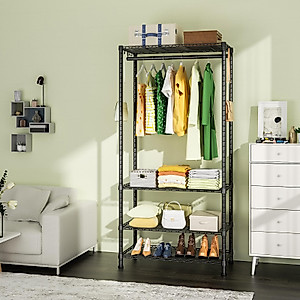 Ulif H1 Portable Closets, 4-Tier Freestanding Metal Garment Rack and Clothes Storage Wardrobe, Suitable for Bedroom, Apartment, Cloakroom, 25.6" W x 15.7" D x 72.8" H, Black