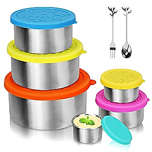 LEEPENK Stainless Steel Food Containers With Silicone Lids Leakproof Snack Containers for Kids Adults Set of 6 Metal Food Storage Containers (50,100,220,400,680,950ml) Durable for School Lunch,Picnic