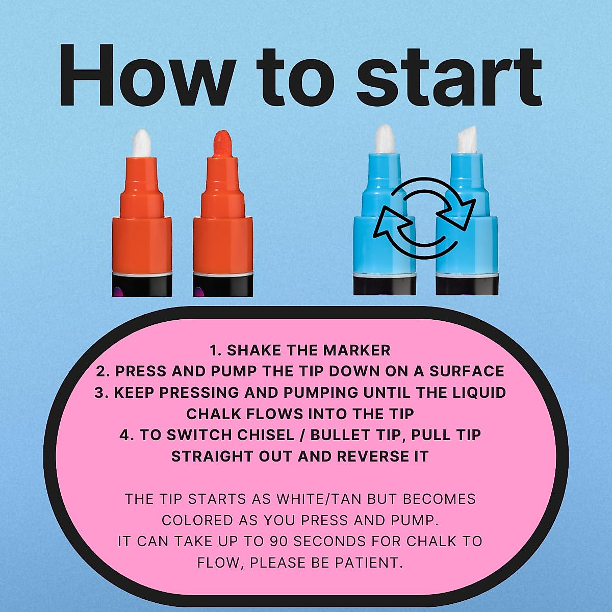 MoodClue liquid chalk markers for glass, mirrors, windows, car windshields, auto, white boards, glass boards, chalkboards. 6 neon. Reversible - thick, thin tip. Washable, erasable. Wet or dry erase.