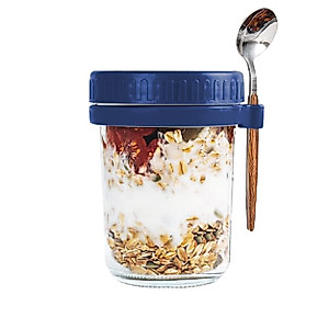 Mason Jar Oameal Container, Overnight Oats Jar With Lid And Spoon, Food Containers/Jars/Canning (Grey)