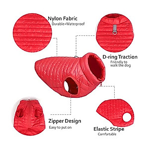 Vest Dog Jacket Ultra Thin Zip Up Wind Breaker with D Ring Leash - Cozy Waterproof Windproof Warm Dog Jacket - Dog Coats for Small, Medium, Large Dogs, for Indoor and Outdoor Use (Small, Red)