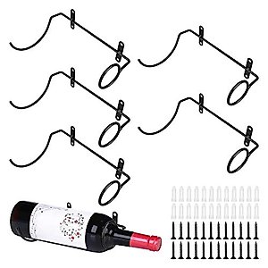 Yimerlen 6 Pcs Spiral Wine Wall Holder, Wall Mounted Wine Rack, Metal Wine Bottle Display Holder for Wine Storage Wall Wine Theme Decor, Black (to The Right Style)