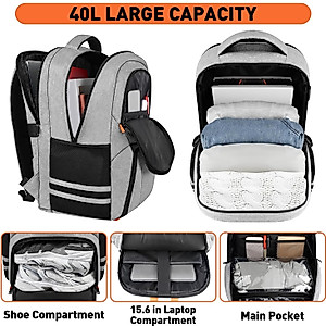 Ytonet Gym Backpack For Men Women, Travel Backpack With Shoe Compartment USB Charging Port, Water Resistant Medical Laptop Backpack Fit 15.6 Inch Notebook, Camping, Hiking, School, Grey