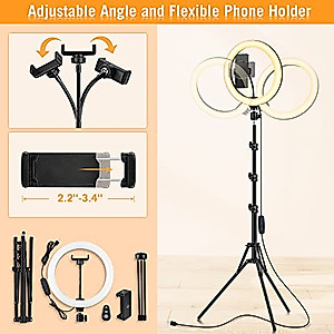 10" Ring Light with 57" Floor/7" Desk Stand and 2 Phone Holders, Selfie Ring Light for Computer/Phone/Laptop/Webcam