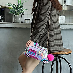 Oweisong Fun Purses for Women Novelty Car Taxi Shaped Crossbody Bag Ice Cream Bus Laser Holographic Shoulder Handbag for Girl