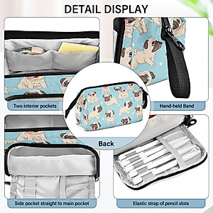 YMGQYJ Large Capacity Pencil Case Funny Cartoon Pugs Puppies Pattern, Stationery Organizer Pencil Pouch Bag for Office Travel 1 Pack 9.4x3.7x5.9 in