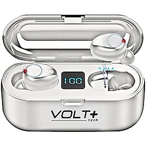 Works By VOLT PLUS TECH Volt Plus TECH Wireless V5.0 Bluetooth Earbuds Compatible with Motorola Moto G Pure LED Display, Mic 8D Bass IPX7 Waterproof/Sweatproof (White)