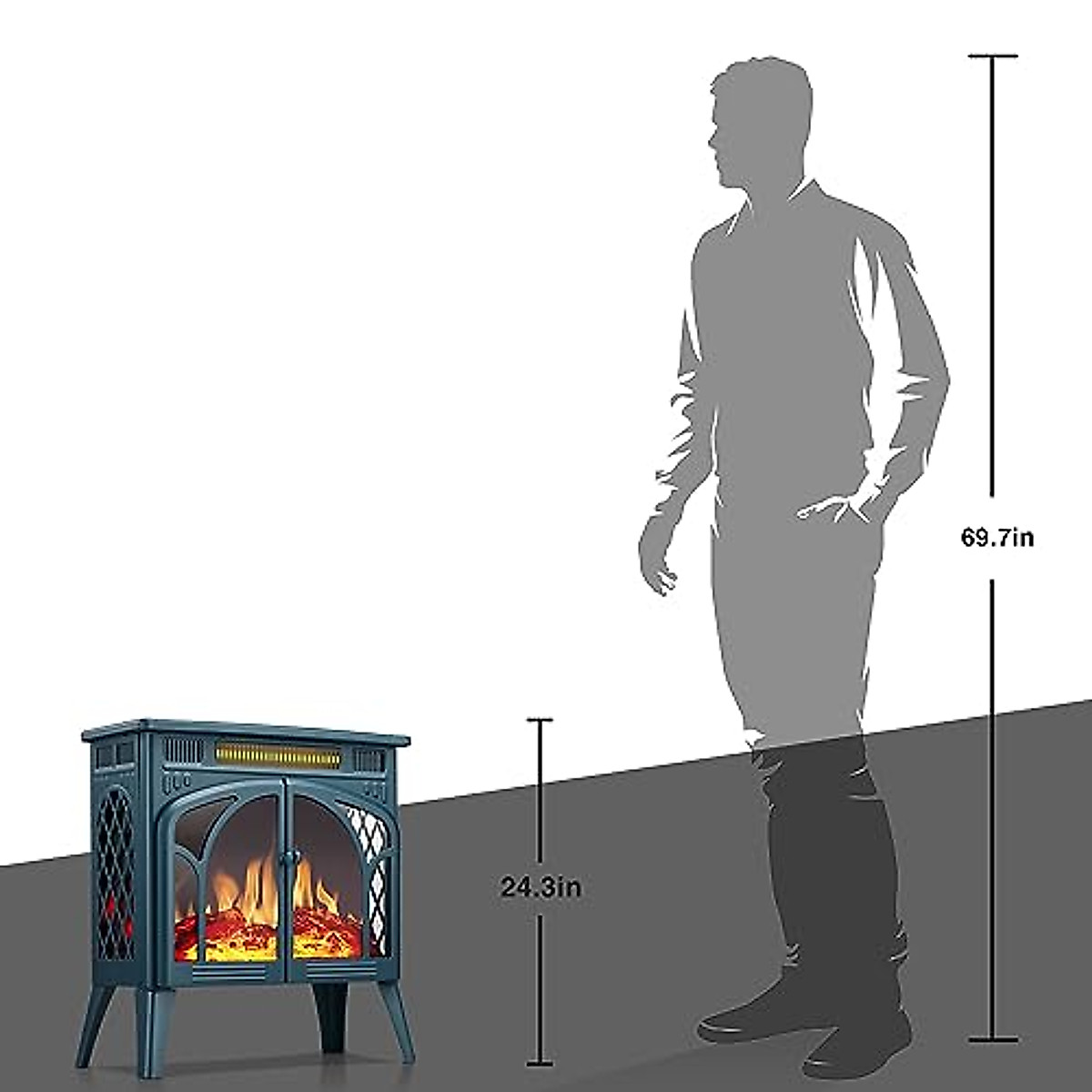 Havato Electric Fireplace Heater with Remote Control, Overheating-Protection, Realistic Flame, 5100 BTU Output, 25" Freestanding Electric Fireplace Stove for Indoor Use, Dark Green