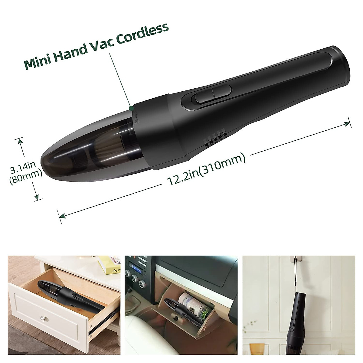 YYinno Hand Vacuum Cordless Rechargeable, Car Vacuum Handheld Cleaner Cordless Wet Dry Powerful Portable Mini Vacuum Light Weight for Pet Hair, Home, Aspiradora para Carro