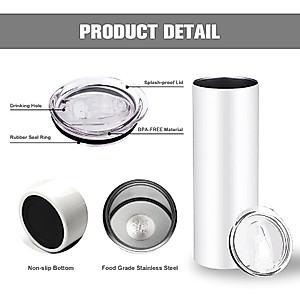 BetterSub 6 Pack 20 oz White Modern Insulated Stainless Steel Sublimation Tumblers with Lid, Straw, Brush, Display Box