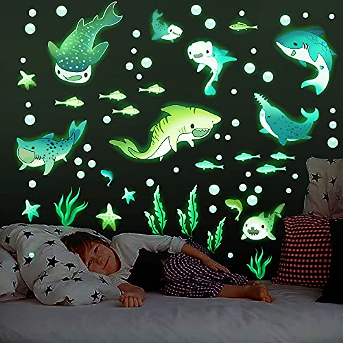 HUHUTU Kids Luminous Cartoon Wall Stickers Baby Nursery Children Decoration Decals Shark