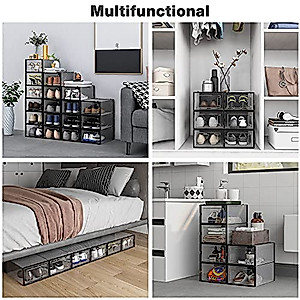 Yescom 18 Pack Shoe Storage Box Clear Shoe Organizer Bins for Closets Stackable Sneaker Container Foldable Home Closet Apartment Use Small Size Black