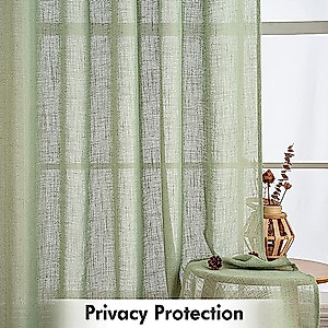 SWANCOCO Sage Green Linen Curtains 96 Inches Long Semi Sheer Thick Curtain Drapes for Bedroom Living Room Light Filtering Super Soft Burlap Look Window Drapes Rod Pocket & Back Tab, 2 Panels