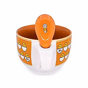 Silver Buffalo Sanrio Gudetama x Nissin Top Ramen Ceramic Soup Mug with Spoon | Holds 24 Ounces
