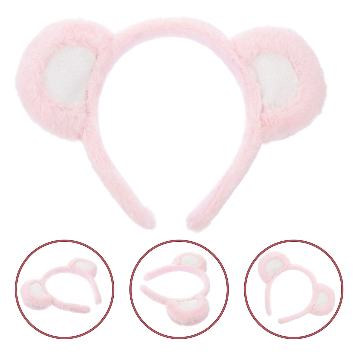 minkissy Lovely Ears Headband - Pink Animal Bears Headband Cute Plush Animal Costume for Women Halloween Christmas Pink