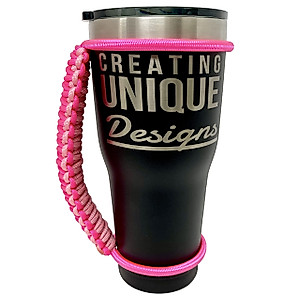 Handmade Elastic Tumbler Handles Made to fit most 20 30 32 40 oz (Handle Only) (Neon Pink Rose Trim)