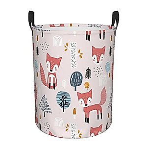 Fox Pink Laundry Hamper Collapsible Laundry Baskets with Handles Dirty Foldable Clothes Basket Easy Carry Laundry Bag Round Storage Basket for Bedroom Toy01