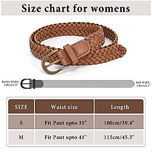 WHIPPY Women Braided Belt Skinny Casual Soft Faux Leather Woven Belt for Jeans Pants,Brown,S