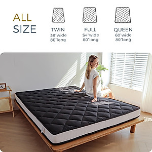 MAXYOYO 6" Extra Thick Futon Floor Mattress, Full Size Diamond Pattern Tatami Pad for Adults, Japanese Roll Up Guest Bed, Black