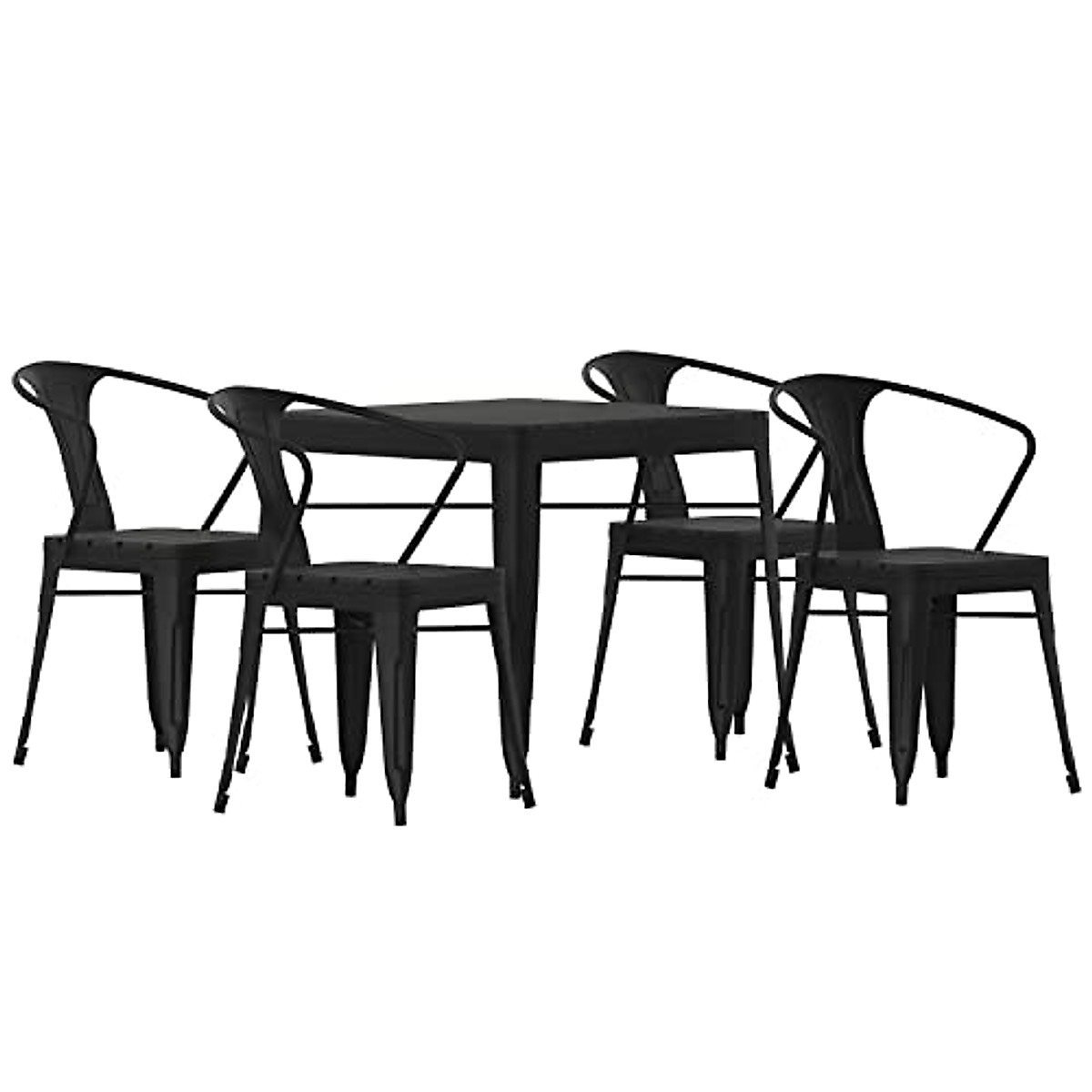Flash Furniture Helvey Commercial Indoor/Outdoor Set 4 Metal Chairs Seats-Square Table with Poly Resin Top, 5 Piece, Black