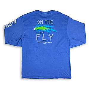 GIMMEDAT On The Fly Long Sleeve Outdoor Fly Fishing Men's and Women's Shirt Gift Fun (Large) Heather Royal