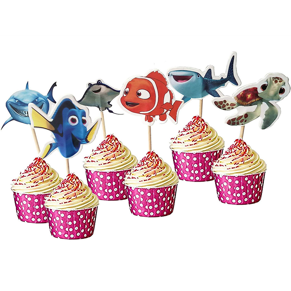 48 Pcs Cupcake Toppers for Finding Nemos Cake Toppers, Kids Birthday Party Cake Decoration Supplies