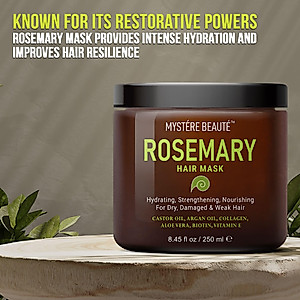 MYSTÉRE BEAUTÉ Rosemary Deep Conditioning Hair Mask for Damaged Hair - with Collagen, Biotin, Argan Oil - Strengthening Deep Conditioner Hair Mask for Curly Hair, & Hair Loss - 8.45 fl oz x 2 Pack