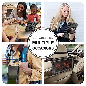 BASE MALL Case for Samsung Galaxy Tab A7 Lite 8.7-inch Tablet Case 2021 [with Tempered Glass Screen Protector], Rotatable Kickstand, S Pen Holder, Hand/Shoulder Strap (Black)