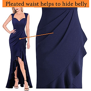 VFSHOW Womens Sexy Ruffle V Neck Ruched Formal Wedding Guest Prom Maxi Dress 2023 Sweetheart Evening Keyhole Back Sparkly HI-LO Gown (Navy Blue, X-Large) 0105C BLU XL