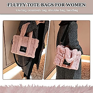 Zawasstu The Tote Bags for Women, Fluffy Tote Bags Top-Handle Crossbody Handbag Trendy Plush Tote Bag for Travel Work