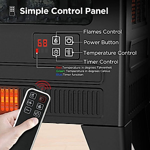 TURBRO Suburbs TS25 Electric Fireplace Infrared Heater - 25" Freestanding Fireplace Stove with Adjustable Flame Effects, Overheating Protection, Timer, Remote Control - 1400W, Black