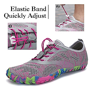 Womens Barefoot Gym Running Walking Trail Beach Hiking Water Shoes Aqua Sports Pool Surf Waterfall Climbing Quick Dry Grey/Pink
