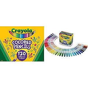 Crayola Colored Pencils, No Repeat Colors, 120Count, Stocking Stuffer, Gift & Ultra Clean Washable Broad Line Markers, 40 Classic Colors, Gift For Kids