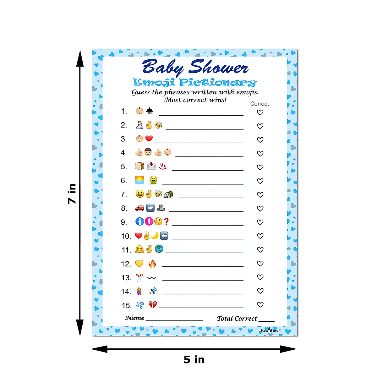 Baby Shower Emoji Pictionary Game, Blue for Boy, Baby Shower and Sprinkle Party Ideas, Play Pack of 30 Cards 5”x7”. Made in USA