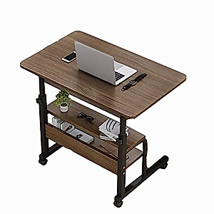 Learn Office Computer Table Overbed Desk Adjustable Height Mobile Compact Computer Cart Laptop Table Work Workstation Writing with Middle and Bottom Shelves (Color : Brown)