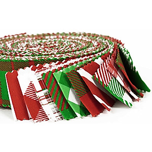 Soimoi 40Pcs Christmas Checks Print Precut Fabrics Strips Roll Up 1.5x42inches Cotton Jelly Rolls for Quilting - Red & Green