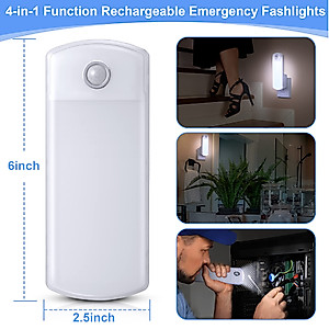 Enhon 6 Pack LED Power Failure Light, 4 in 1 LED Rechargeable Plug in Flashlights with Motion Detection, LED Emergency Lights for Home Power Failure Black Outs Hurricane Supplies