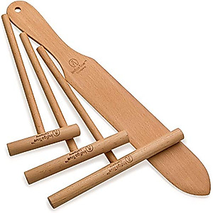 ORIGINAL Crepe Spreader and Spatula Kit - 4 Pcs (7", 5", 3.5" Crepe Tools Set & 14" Crepe Spatula) Crepe Maker, Crepe Spreader Tool, Batter Spreader Crepes, Crepe Wooden Spatula, Crepe Mix, Crepe Pan