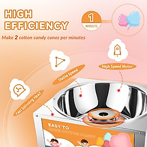 Newhai Commercial Cotton Candy Machine Electric Candy Floss Maker 18.5Inch 1200W Stainless Steel Sweet Sugar Candy Floss Maker for Cotton Candy Seller or Various Parties