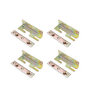 Sydien 4Sets Galvanized Iron Invisible Bed Connectors Non-Mortise Bed Rail Brackets