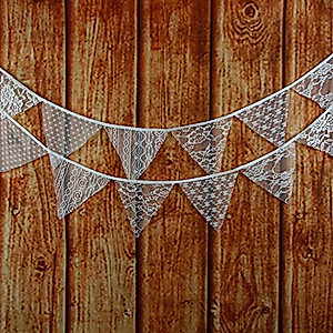 LOVENJOY White Floral Lace Pennant Banner - 10.8 Feet