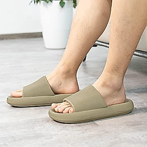 LongBay Cloud Slides for Women and Men, Comfy Pillow Slipper Shower Sandals Shoes with Arch Support for Pool Beach Home Indoor Outdoor Use, 14-15women/12-13men, Green