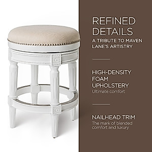 Maven Lane Pullman 26 Inch Tall Backless Alabaster White Finish Counter Height Upholstered Barstool with Cream Fabric Cushion Seat